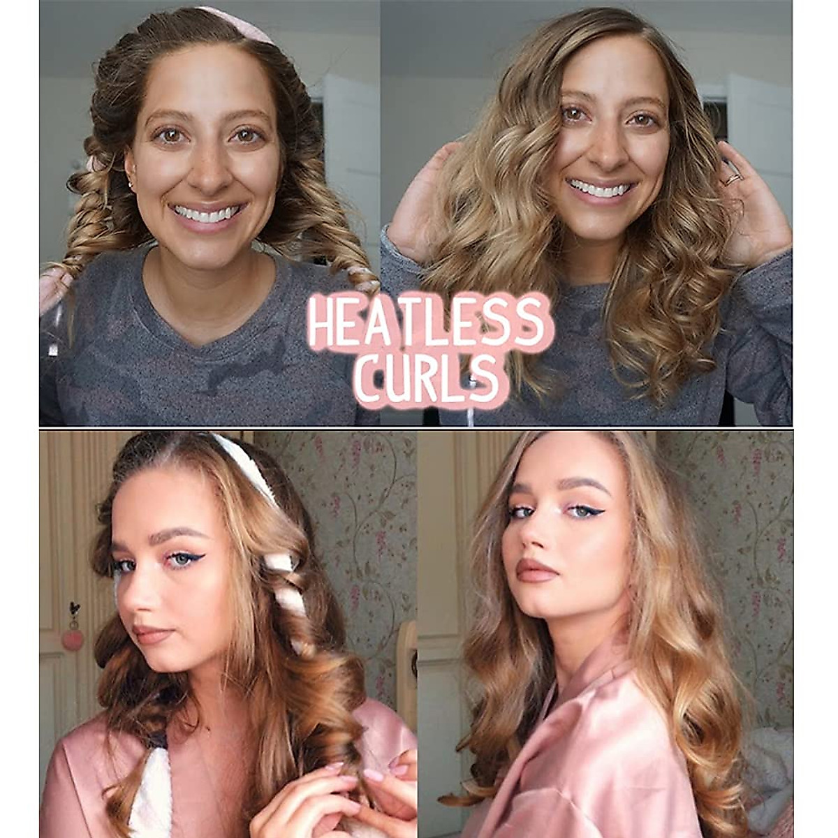 Heatless Hair Curlers for Long Hair To Sleep In Overnight No Heat Silk Curlers Headband Heatless Curling Rod Headband Soft Foam Hair Rollers Curling Ribbon Rods for Natural Hair with Clip