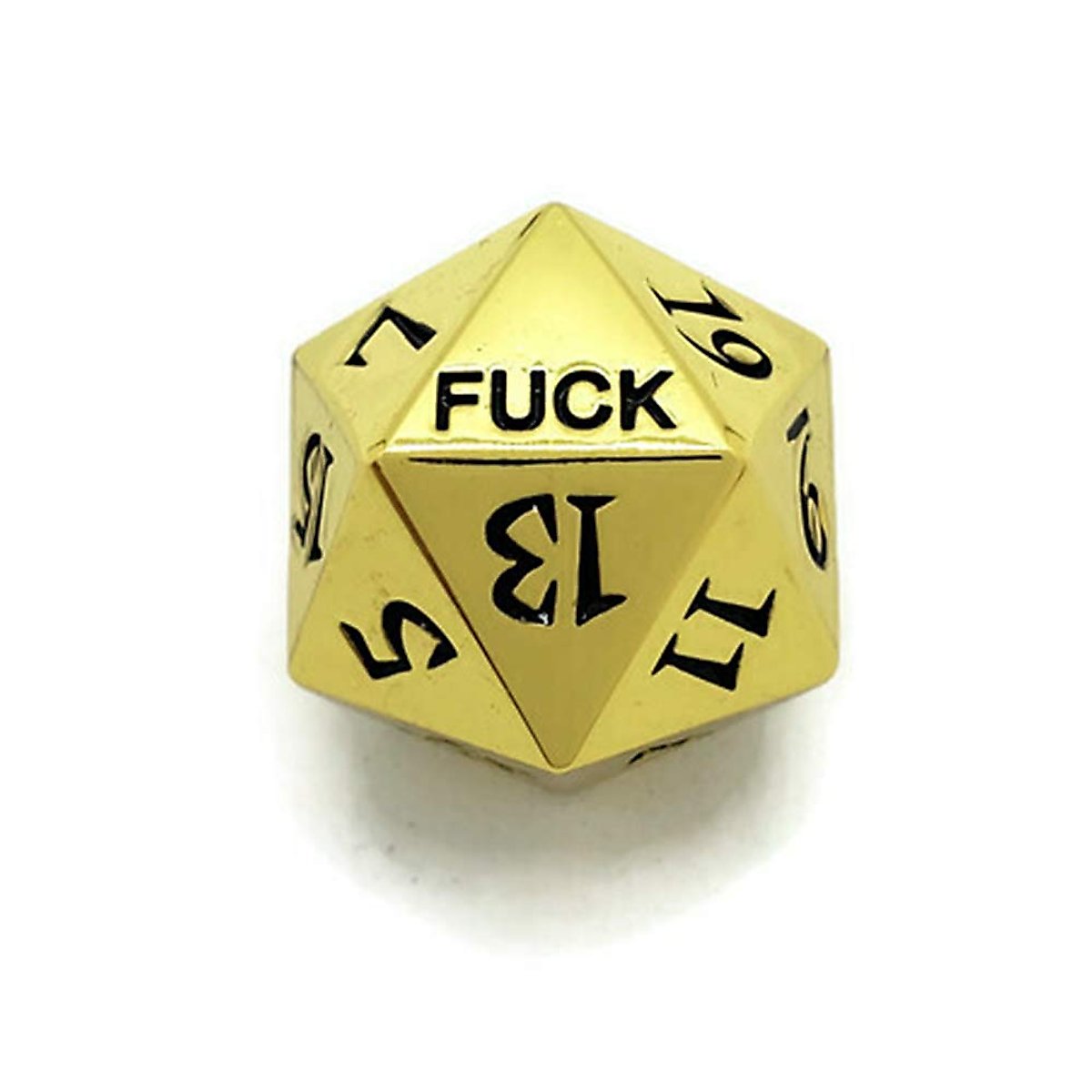 Gold Metal D20 F*** Dice Set Critical Fail F 20 Sided Die Set DND Black Gunmetal Color Number for Role Playing Game Dungeons and Dragons D&D Pathfinder Shadowrun and Math Teaching