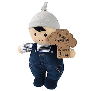 My First Doll, First Soft Plush Baby Doll with Rattle | 12 Inch Sleeping Cuddle Plush Fabric Rag Doll for Baby, Toddler Girls and Boys (Liam (Hat))