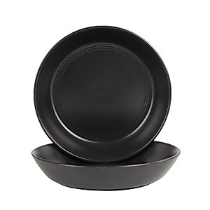Double Line 9.5"/36 oz Dinner Bowl, Set of 2, Matte Black