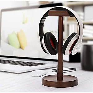 Walnut Wooden Headphone Stand, Universal Whole Body Solid Wood Headset Holder, Desk Earphone Stand Compatible with Most On-Ear Headphones (Walnut Wood)