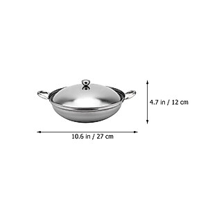 UPKOCH Stainless Steel Hot Pot Pan: 27cm Metal Shabu Shabu Hot Pot Stir Fry Pan Non Stick Hot Pot with Lid and Handle for Kitchen Cooking