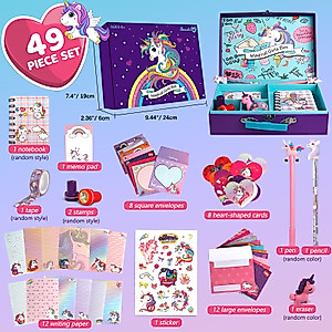 TingingYuli Kid Journal Stationery Set,Gifts for Girls Ages 6 7 8 9 10 11 12 Year Old,49 Pieces Stationery Letter Writing Crafting Kit with Storage Case,Preteen Girls Toys Gift for Birthday Christmas