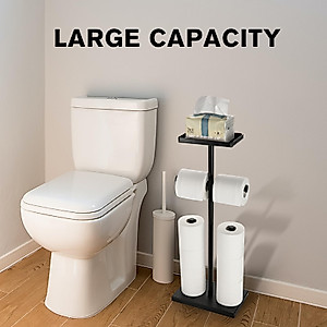 Standing Toilet Paper Holder, Free-Standing Toilet Paper Stand for 8 Mega Rolls, Metal Tissue Storage Shelf for Bathroom