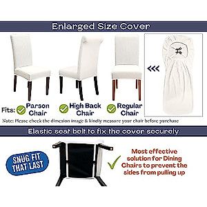 SPRINGRICO 4 Pack Dining Room Chair Covers with seat Belt, Stretch Parsons Chair Slipcover Washable Kitchen Dining Chair Cover Removable Seat Protector Set of 4, S1- Off White