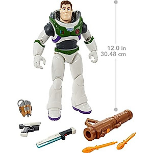 Mattel Lightyear Toys 12-in Action Figure with Accessories, Buzz Lightyear with 4 Gear Up Accessories