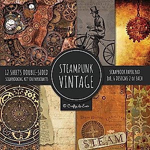 Vintage Steampunk Scrapbook Paper Pad 8x8 Scrapbooking Kit for Papercrafts, Cardmaking, DIY Crafts, Old Retrofuturistic Theme, Vintage Design