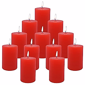 Red Pillar Candles Unscented Dripless and Smokeless Candle 12 Packs 2x3 Inch for Home Wedding Party Tables