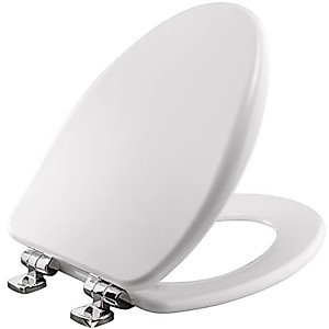 Bemis 19170CSLA 000 Alesio Toilet Seat with Chrome Hinges will Slow Close, Never Loosen and Provide the Perfect Fit, ELONGATED, High Density Enameled Wood, White