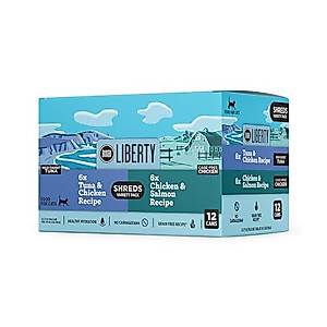 BIXBI Liberty Wet Cat Food Shreds Variety Pack Featuring Chicken/Salmon Recipe & Tuna/Chicken Recipe – (2.75 Ounce Cans, Case of 12)