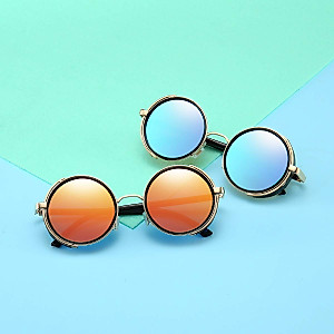 Dollger Steampunk Vintage Retro Round Sunglasses Metal Circle Frame (Black Lens+Gold Frame,100% UV Protection Lens)