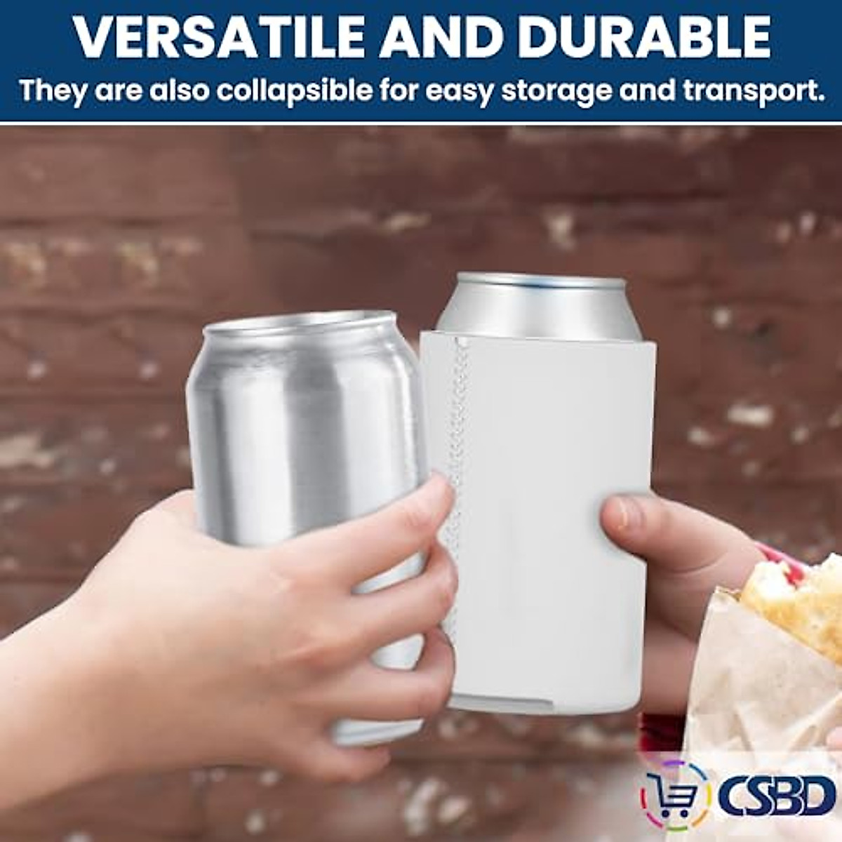 CSBD 12 Pack Blank Can Coolers, Foam Collapsible Insulated Can Sleeves for Beer, Soda, Water Bottles, Bulk Customizable Sublimation Blanks for DIY, HTV Vinyl Projects, Parties, Weddings - White