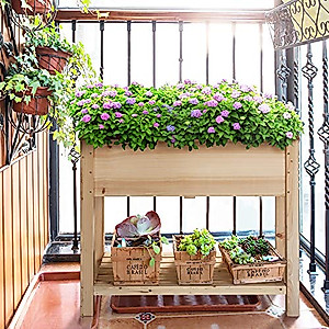 Yaheetech Raised Garden Bed Planter Box with Legs & Storage Shelf Wooden Elevated Vegetable Growing Bed for Flower/Herb/Backyard/Patio/Balcony 34x18x30in