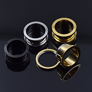 Oyaface 6 Pcs Stainless Steel Ear Tunnels Gauges Double Flare Screwed Earrings Expander Stretchers Piercing Body Jewelry, Black/Silver/Gold, 12mm