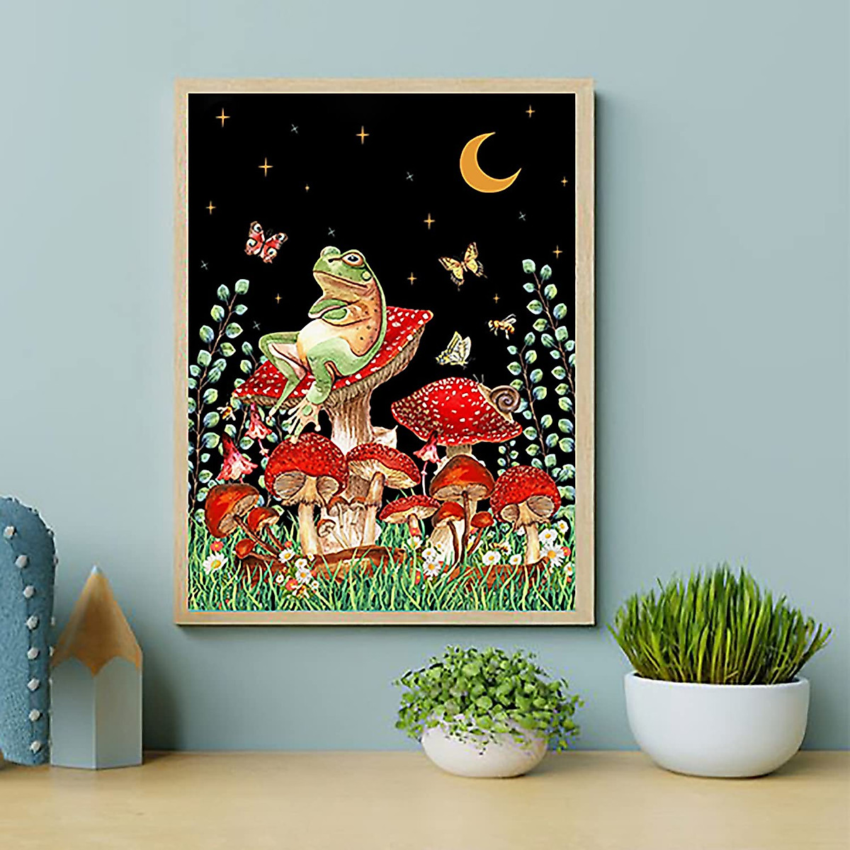 VeGuude Paint by Numbers for Adults and Kids Beginner, 4 Pack Painting by Number Kits On Canvas, Without Frame DIY Moon Mushroom Oil Painting Acrylic Paints, Home Wall Decor Gift 12x16inch