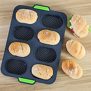 Silicone Baguette pan Mini Baguette Baking Tray, Bread Crisping Tray Hot Dog Molds, Non-stick Perforated French Bread Loaf Baking Mould, Toast Cooking Bakers Roll Pan Sandwich Mold (Grey)