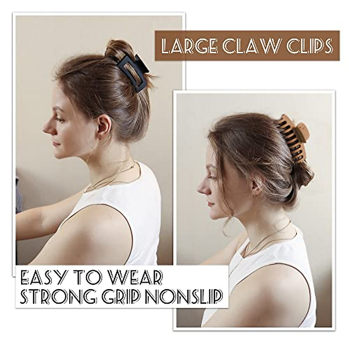 Vsiopy 6pcs 3.5 Inch Medium Large Claw Clips For Thick Hair, Big Hair Clip For Thin Hair, Girls' Hair Clips Claw, Neutral Hair Clips for Women, Matte Square Hair Claws Clips For Hair