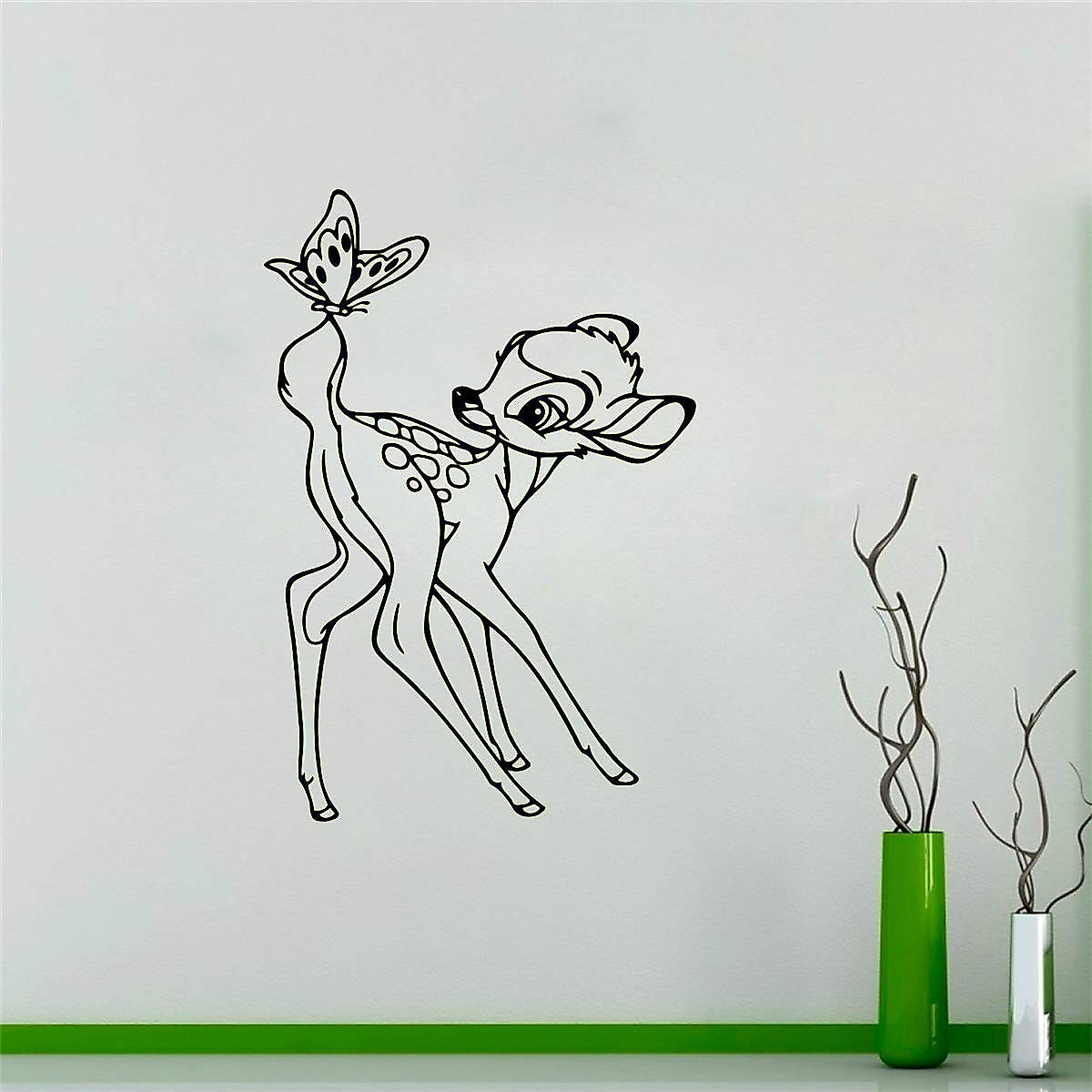 Makeyes Bambi Wall Deer Butterfly Vinyl Sticker Decals for Kids Bedroom Nursery Living Room Interior Decorations Designs Art Mural YMX55 (Black, 39X57CM)