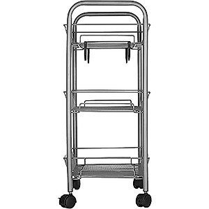 Urban Lifestyle 3 Tier Mesh All Purpose Utility Rolling Storage Cart, Silver