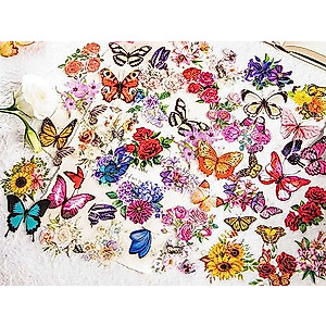 Knaid 300 Pieces Assorted Butterfly and Flower Stickers, Transparent Butterflies Floral Resin Decals Aesthetic Journaling Scrapbook Stickers for Card Making Bullet Junk Journal Planner Craft Supplies