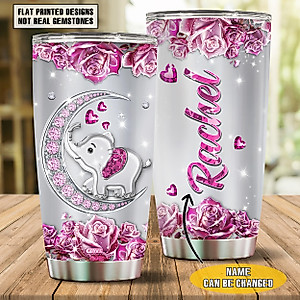 WONWIX Personalized Elephant Tumbler Coffee Mugs Gifts For Women Funny Cute Jewelry Elephants Travel Drinking Cup For Adults Birthday Christmas Valentine 20oz Stainless Steel Cups With Lid