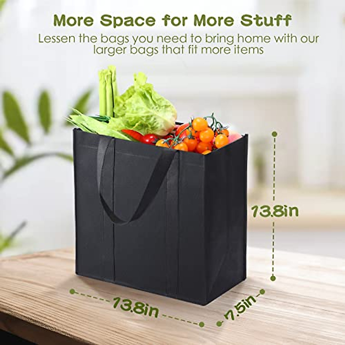 Kenning 20 Pack Reusable Grocery Bags Large Heavy Duty Shopping Bags Foldable Grocery Tote Bag with Reinforced Bottom and Sturdy Handles for Shopping Merchandise Events Parties, Black