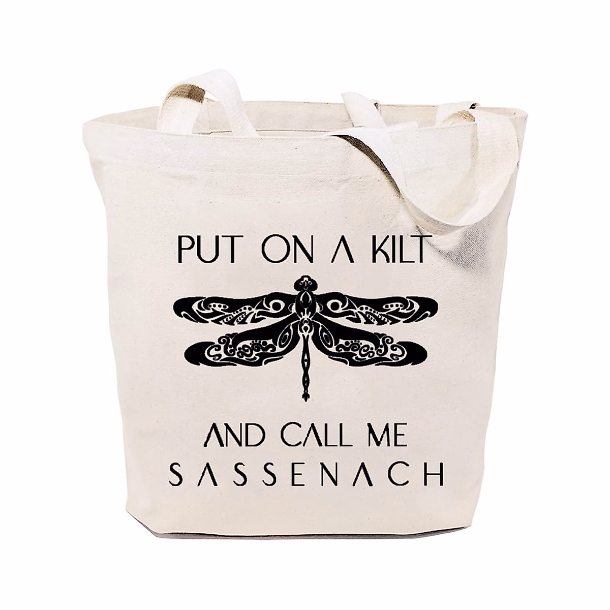 GXVUIS Dragonfly Canvas Tote Bag for Women Put on a Kilt and Call Me Sassenach Reusable Grocery Shopping Bag Outlander Gift White
