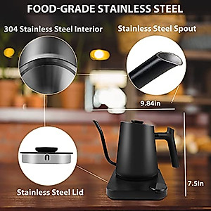 Electric Kettle With LCD Display, 1200W Gooseneck Water Heater Electric for Coffee & Tea, 30oz Pour Over Coffee Kettle with Ultra Fast, Auto Shutoff Boil-Dry Protection, 0.9L, Black