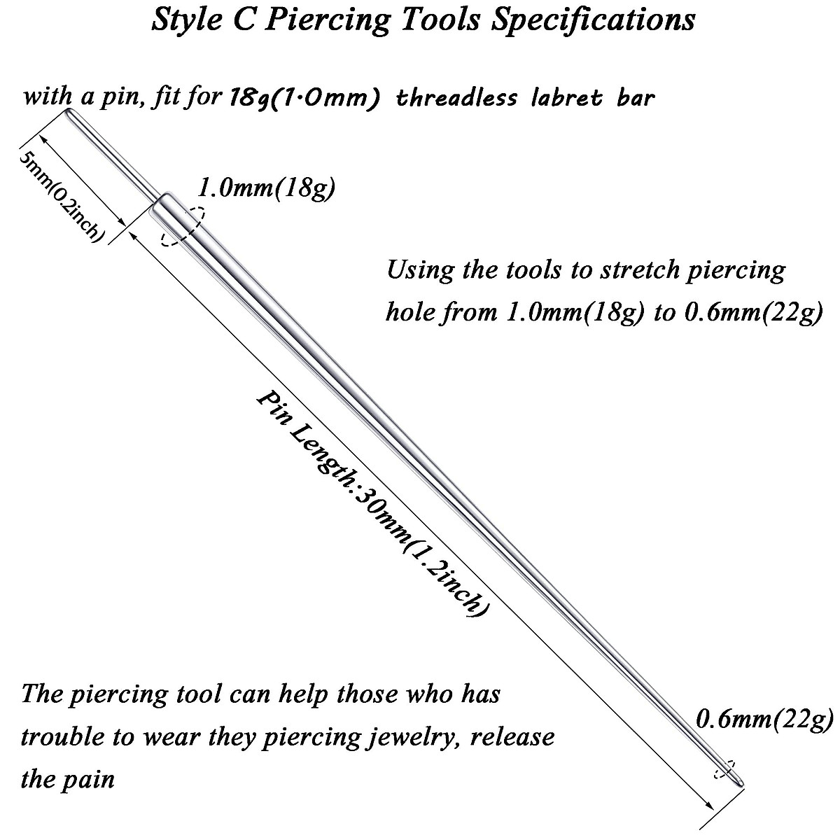 MILACOLATO G23 Titanium Piercing Taper Insertion Pins 18G Taper Piercing Kits for Ear/Nose/Navel/Nipple/Lip/Eyebrow/Tongue/Tragus Helix Stretcher Body Piercing Stretching Kit Assistant Tools