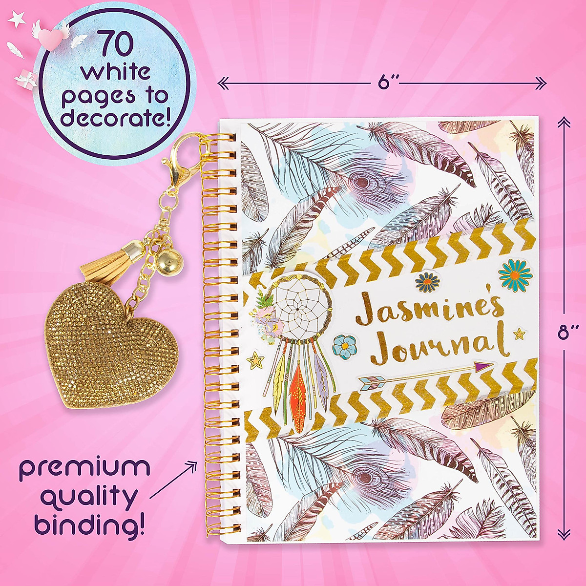 Good Vibes Journal DIY Set by Craft Vibes Only – Personalized Diary - Custom Journals for Girls - Creative Writing Scrapbook Kit - Customize Your Notebook - Pen Included! - Ages 8 & Up