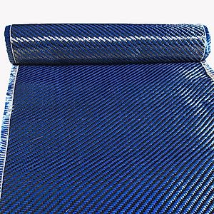 (1 ft -25 ft Rolls) KARBXON - 12 in - Carbon Fiber Aramid Fabric - Blue - 3K - 240g/meter - Twill Weave - Advanced Cloth Fabric - Rolled 12” Wide Hemmed Fabric for Repair, Drones, RC & DIY Projects