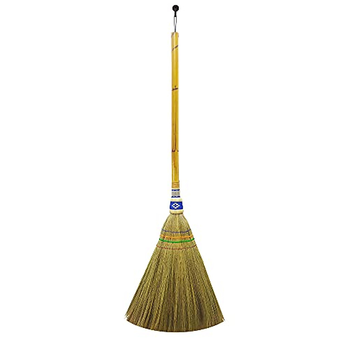 Hand Brush Broom L 22 Inch Natural Grass Broom with Mini Bamboo Handled Red/Blue Indoor Outdoor Smooth Hard Floor Sweeping Cleaning Handmade Home, Kitchen, Bedroom, Lobby Room,Whisk Broom (Classic)
