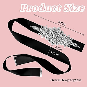 Belts for Women Dresses Plus Size Black Sash Rhinestone Bridal Belts Wedding Dress Satin Ribbon Dressy Belt for Evening Bridesmaid Dresses Church Party Ball Gowns Prom Casual Dresses