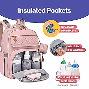 BabbleRoo Diaper Bag Backpack, Travel Backpack with Changing Pad, Pacifier Case & Stroller Straps, Multifunction, Waterproof, Unisex – Pink