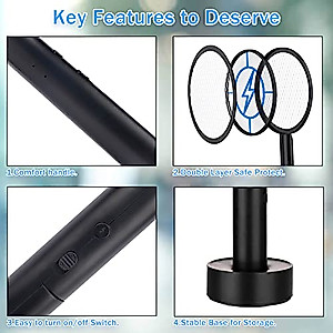 Lanpuly Electric Fly Swatter, 4000V Mosquito Killer, USB Rechargeable Fly Swatter Racket with Base, Powerful Grid, 3 Layers Mesh Safety Protect Safe to Touch