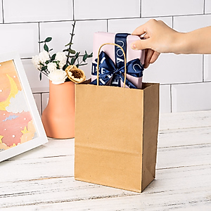 METAPRINT 100 Pack 5.8x3.2x8.25 Inch Small Brown Paper Bags with Handles Bulk, Paper Gift Bags, Kraft Bags for Birthday Party Favors Grocery Retail Shopping Business Goody Craft Bags