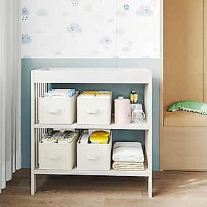 LayerSpace Storage Bins, Collapsible Storage Bins, 3 Pack Linen Fabric Storage Bins for Organization, Durable Storage Bins for Closet, Shelves, Clothes,Toys, 14.75" L*10.25" W*8" H, Beige