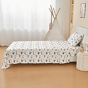 lasoftan Kids Sheet Set Twin Size 3 Pcs, Boys Twin Sheet Set with Blue Excavator Car Pattern，Kids Boys Twin Fitted Sheet ，Breathable & Silky Soft Microfiber Kids Fitted Sheet