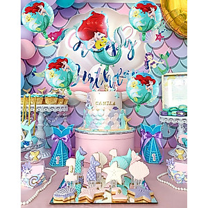 5Pcs Ariel Mermaid Princess Foil Balloons,Little Mermaid Theme Birthday Party Decorations for Girls