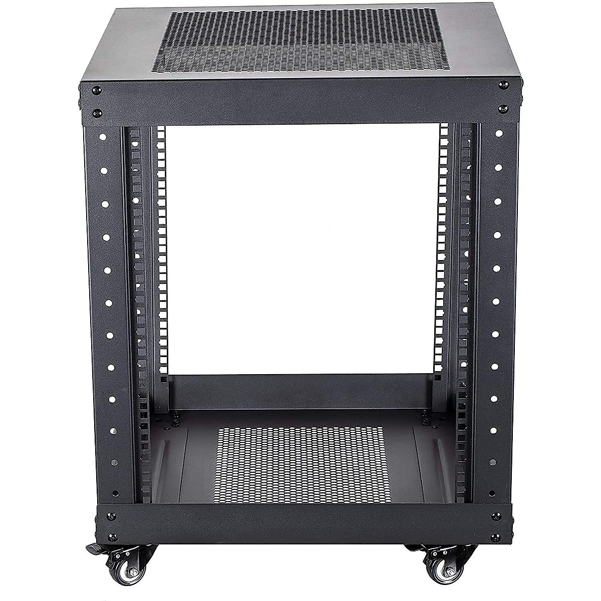 Kenuco 25U Standing Open Frame Rack with 4 Wheels and 4 Legs - Steel Network Equipment Rack 17.75 Inch Deep