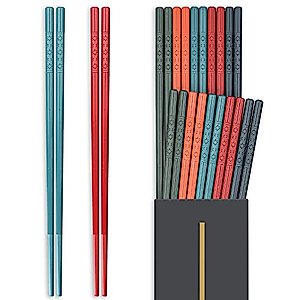 Hiware 10 Pairs Reusable Chopsticks Dishwasher Safe, Non-Slip Chop Sticks Set Japanese Style, 9.5 Inch