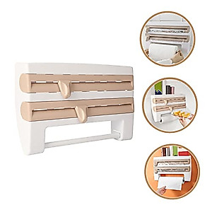 Holibanna Shelf Multi-Function Cutter Mounted Towels Multi- Towel Khaki in Wall- Stand Film Plastic Tools Function Supplies Sauce Four- Cling Kitchen with Multifunctional Holder Tool Mount