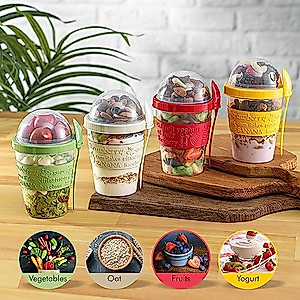 SUMELA Overnight Oats Containers With Lids & Spoon, Meal Prep Yogurt Containers, Parfait Cups With Lids, Large Capacity Crunch Cup, 20 Oz BPA Free Reusable Cups(Set Of 4)