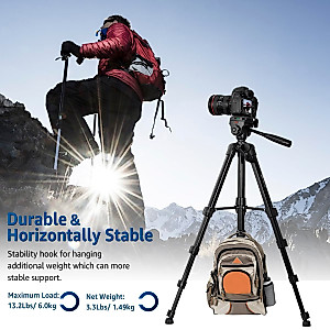 Camera Tripod, 74" DSLR Camera Tripod with 2 QR Plates for Sony/Nikon/Canon, Lightweight Video Tripod Stand for Travelling, Phone Tripod with Fluid Head/Phone Holder/Wireless Remote Max.Load 6kg 175