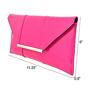 Faux Patent Leather Envelope Candy Clutch, Fuchsia