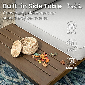 PHI VILLA Metal Patio Furniture Set 6 Piece Modular Modern Outdoor Sectional Sofa Garden Bench Set with Wrought Iron Coffee Table, Light Grey Cushion