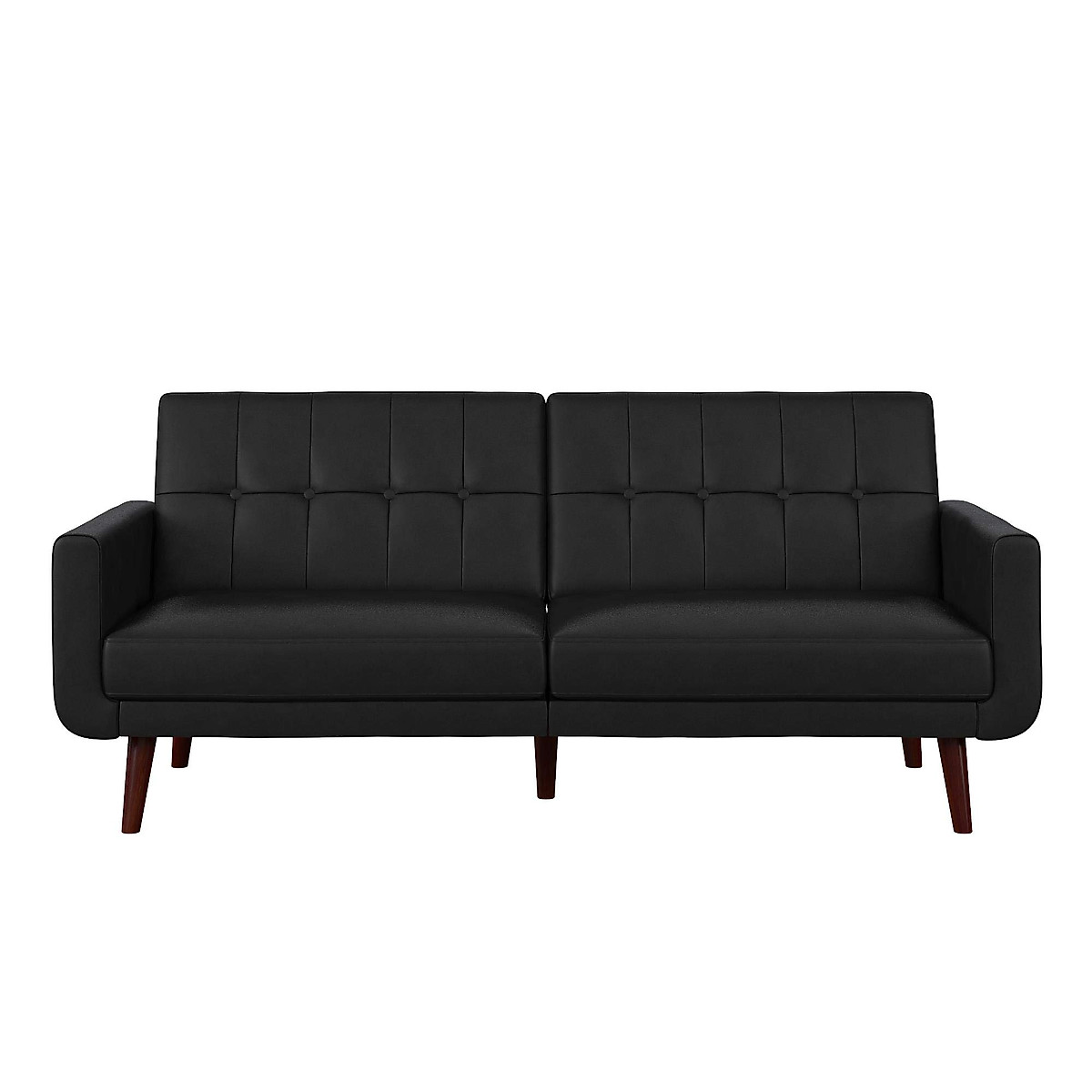 DHP Nia 79 Inch Futon Sofa Bed in Faux Leather, Upholstered Couch Sleeper with Button Tufted Back, Mid-Century Modern, Black