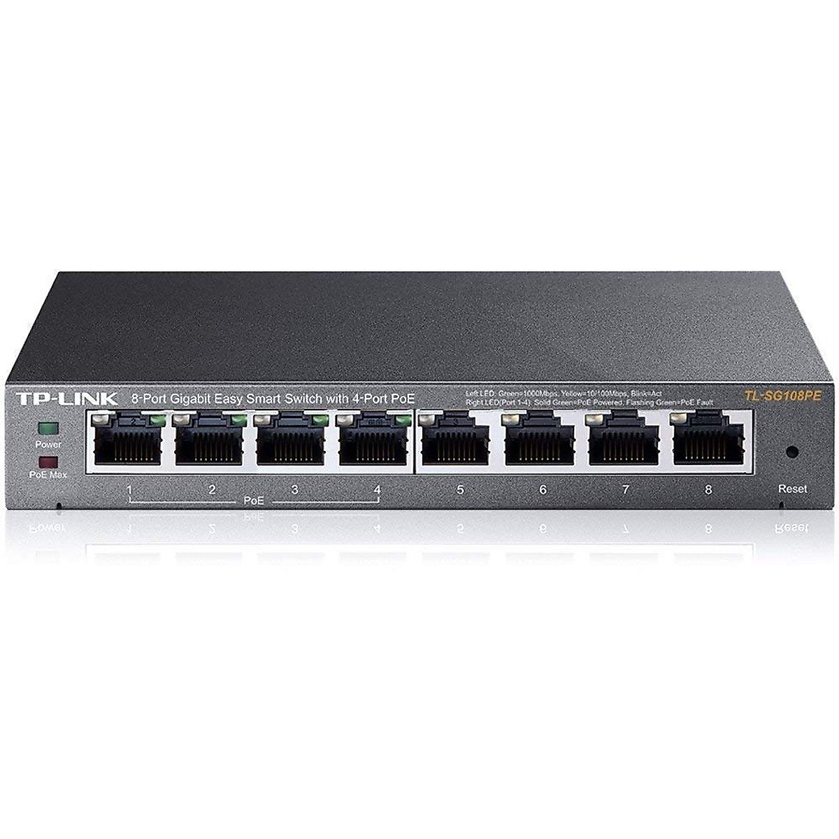 TP-Link 8-Port Gigabit PoE Easy Smart Managed Switch with 55W 4-PoE Ports | Plug and Play | Desktop | Metal | Lifetime | IEEE 802.3af compliant (TL-SG108PE) (Renewed)