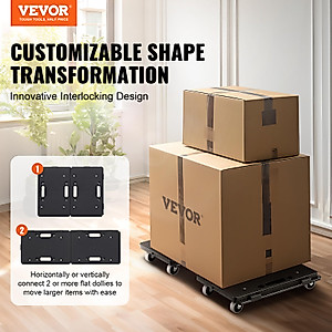 Furniture Moving Dolly, 16 x 11in 500 lbs Capacity Furniture Movers Dollies 4 Wheels, Portable Moving Rollers Heavy Duty, Interlocking Small Flat Dolly Cart for Heavy Furniture, 2 Pack, Black