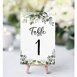 Printed Party Table Card Numbers Set, 1-40 and Head Table Card, Greenery